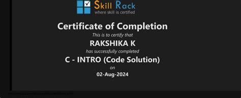 completed c programming course on skillrack platform rakshika