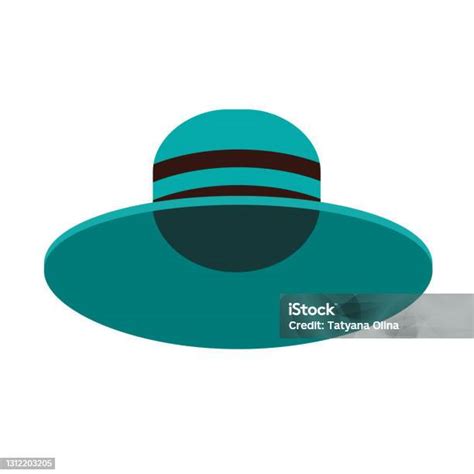 넓은 챙이 있는 파란색 모자 여름 머리 장식 챙이 넓은 모자 플랫 만화 스타일의 벡터 일러스트레이션 개인 장식품에 대한 스톡 벡터 아트 및 기타 이미지 Istock