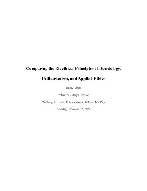 Bioethics Comparing The Bioethical Principles Of Deontology
