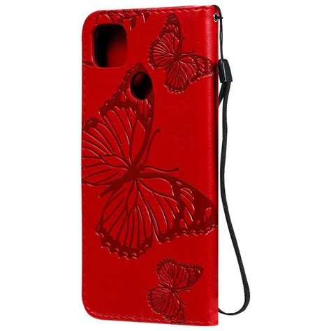 Xiaomi Redmi 9c Embossed Butterfly Wallet Magnetic Stand Case Red