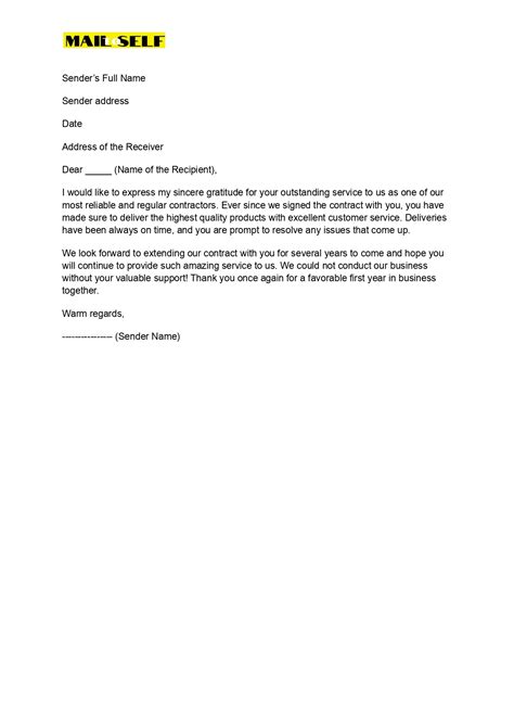 Thank You Letter To Contractor How To Templates Examples Mail To Self