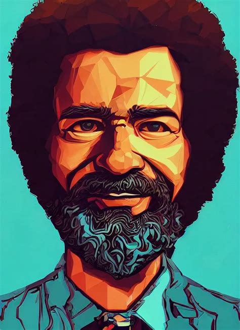 Symmetry Portrait Of Bob Ross By Sachin Teng Stable Diffusion