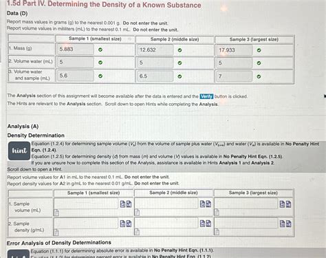 Solved 1 5d Part IV Determining The Density Of A Known Chegg Com