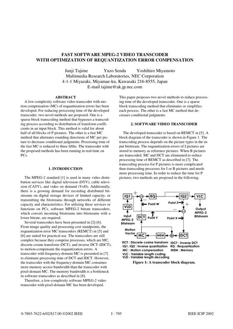 Pdf Fast Software Mpeg 2 Video Transcoder With Optimization Of Requantization Error Compensation