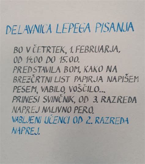 Teden Pisanja Z Roko Od 22 Januarja Do 7 Februarja Osnovna šola Zadobrova