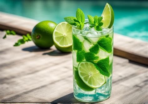 Premium Ai Image Glass Of Green Lime Mojito With Mint And Ice Near
