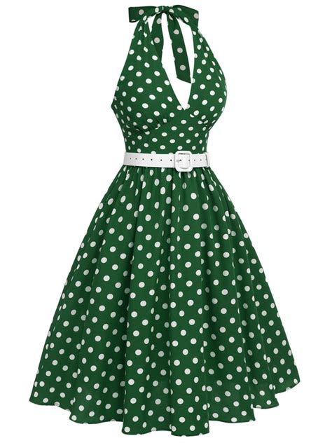 Red 1950s Polka Dot Halter Dress Retro Stage