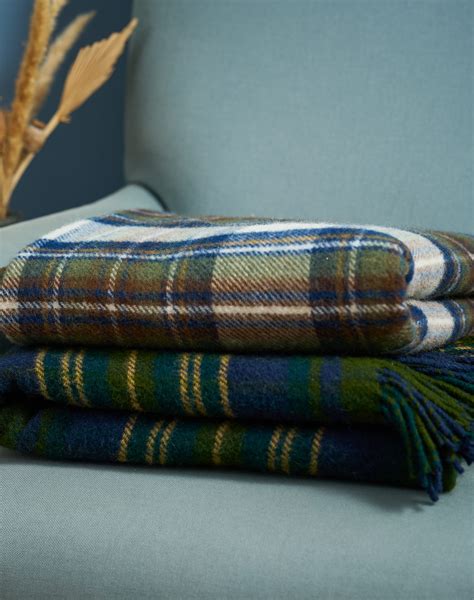 Navy And Green Wool Checked Rug Accessories Brora Sale