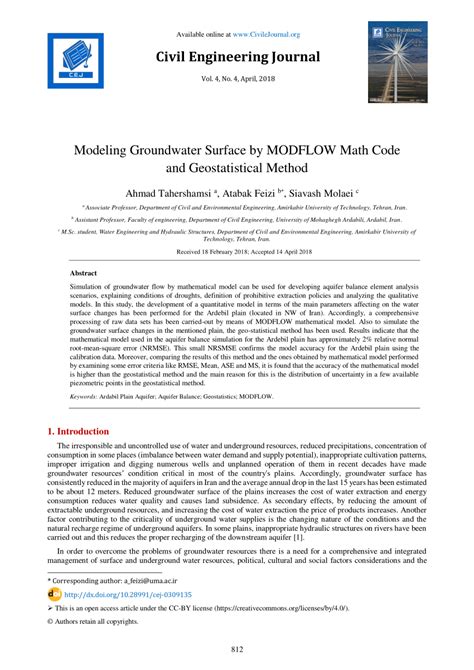 Pdf Modeling Groundwater Surface By Modflow Math Code And Geostatistical Method