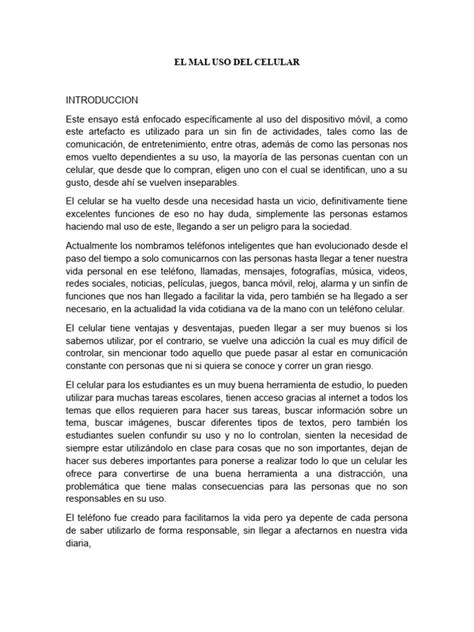 El Mal Uso Del Celular Pdf Teléfonos Móviles Smartphone
