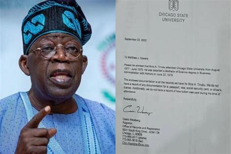 Chicago State University Confirms Tinubu Graduated In 1979 The Nation