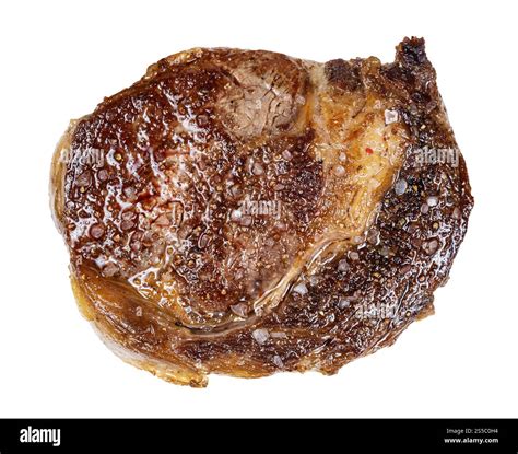 Top View Of Cooked Rib Eye Beef Steak From Aberdeen Angus Bull Isolated