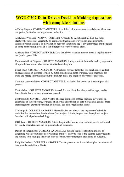 Wgu C207 Data Driven Decision Making 4 Questions With Complete Solutions Wgu C207 Data Driven