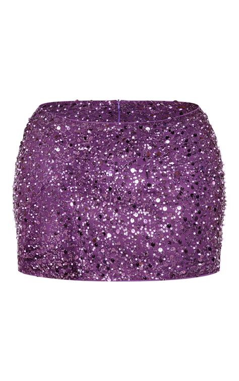 Shape Purple Pearl Sequin Low Rise Split Skirt Shape