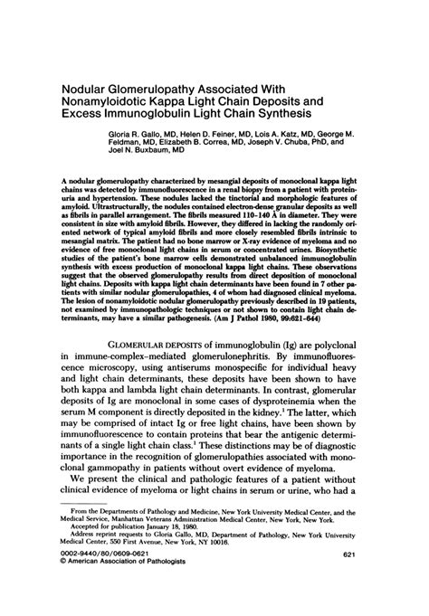 Pdf Nodular Glomerulopathy Associated With Nonamyloidotic Kappa Light