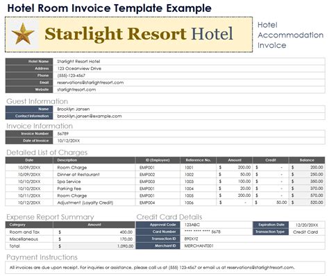 Free Hotel And Motel Invoice Templates All Formats All Types