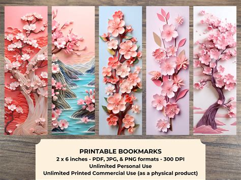 3d Cherry Blossom Printable Bookmarks High Resolution Digital Etsy