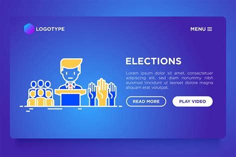선거와 투표 개념 얇은 라인 아이콘 유권자 토론 대통령 정치적 승리 현대 벡터 일러스트 그라데이션 배경에 웹 페이지 템플릿
