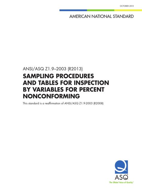 Ansi Asq Z1 9 2003 R2013 Pdf Pdf Standard Deviation Sampling Statistics
