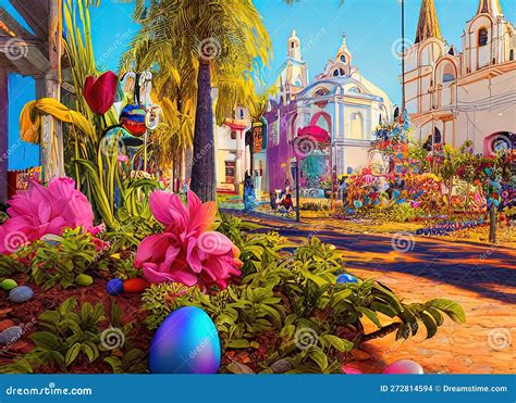 Easter Holiday Scene In Eloy Alfaroguayasecuador Stock Illustration