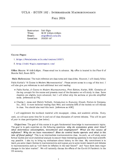 Syllabus Intermediate Macro Fall 24 Ucla Econ 102 Intermediate Macroeconomics Fall