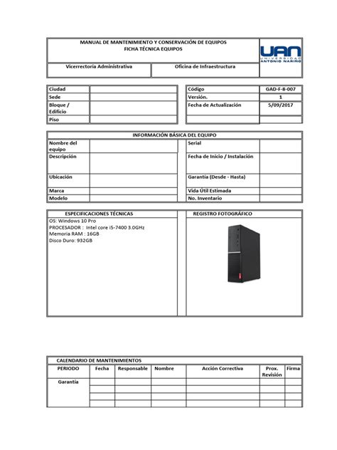 Manual De Mantenimiento Y Conservación De Equipos Pdf