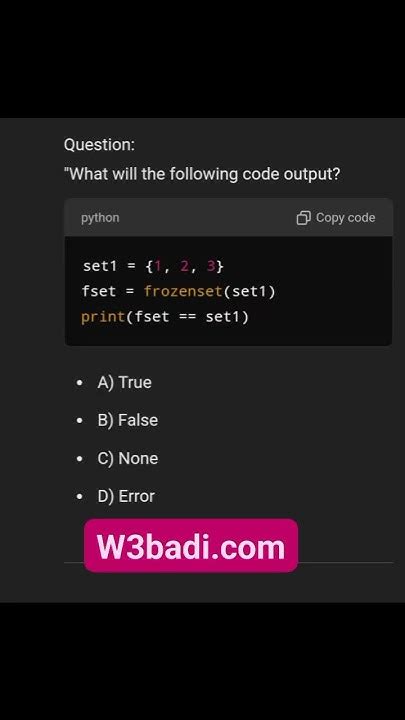 Python Quiz Sets And Frozensetspythonsets Frozensets