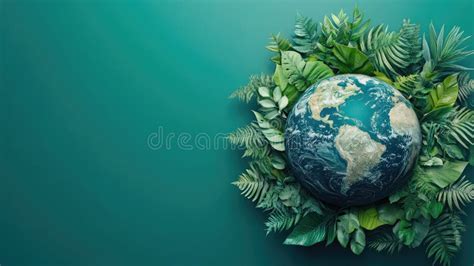 3d Illustration Of Earth Globe With Arrows Made From Leaves And Plants