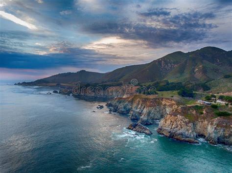 Big Sur California Aerial Coastline View At Sunset Stock Image