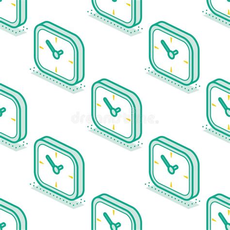 Isometric Seamless Pattern With Row Of Clocks Objects Isolated On White Background Stock Vector