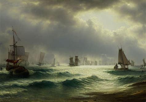 Battle Scene At The Sea By Andreas Achenbach James By Haboryum On
