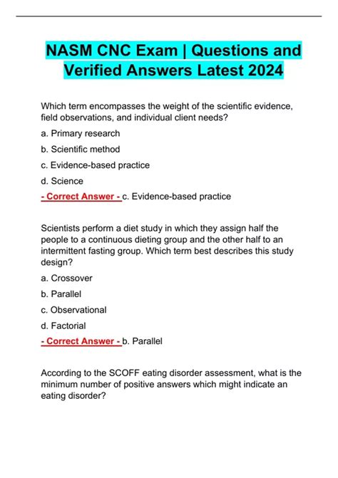 NASM CNC Exam Questions And Verified Answers Latest 2024 NASM CNC Stuvia US