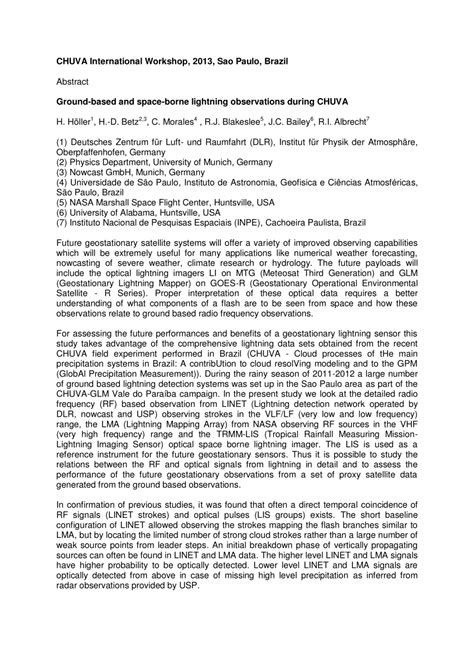 Pdf Ground Based And Space Borne Lightning Observations During Chuva