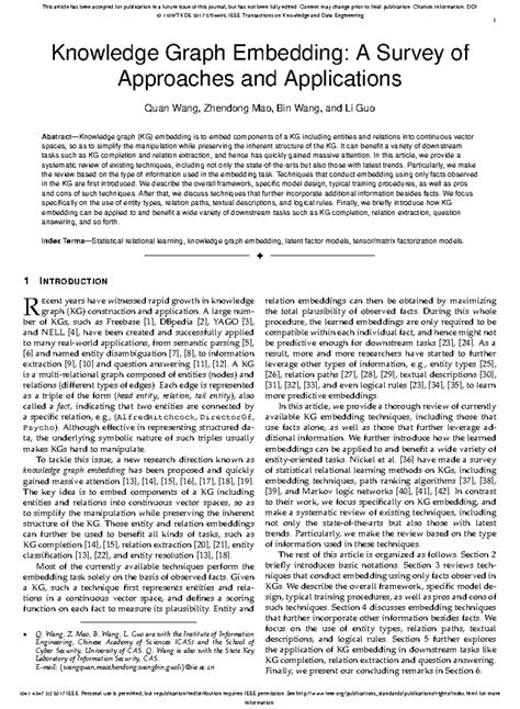 Knowledge Graph Embedding A Survey Of Approaches And Applications