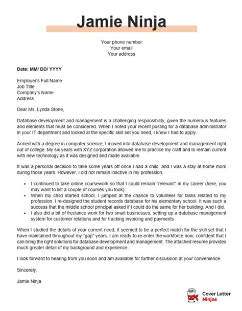Cover Letter Example For Homemaker Returning To Work Cover Letter Ninjas