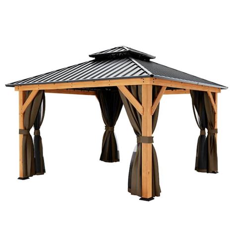 EGEIROS LIFE 12 Ft X 12 Ft Double Roof Hardtop Wood Gazebo With