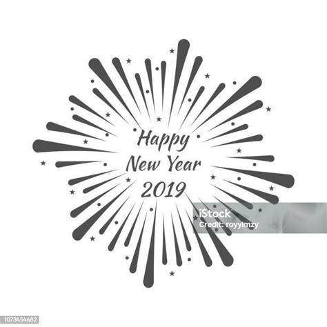 행복 한 새 해 2019입니다 빈티지 손 그려진된 햇살 축제 레이블입니다 벡터 일러스트 레이 션 12월에 대한 스톡 벡터 아트 및 기타 이미지 Istock