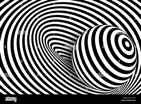 Black White 3d Line Distortion Ball Illusion Stock Vector Image And Art