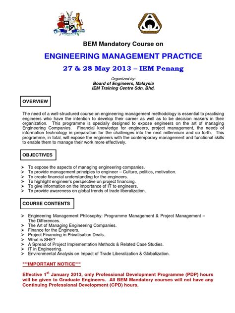 2013 May Iem Penang Bem Engineering Management Practice 27 And 28