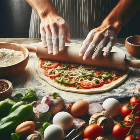 Assembling Fresh Vegetable Pizza Stock Image Image Of Cuisine