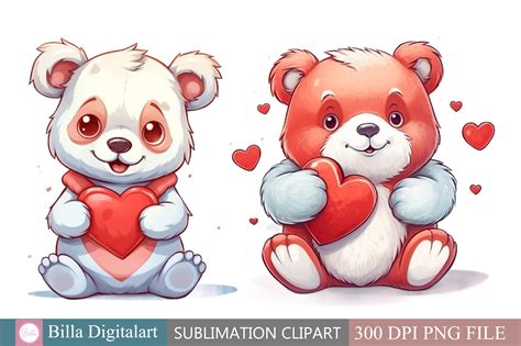 Watercolor Cute Bear Valentines Clipart Graphic By Billadigitalart