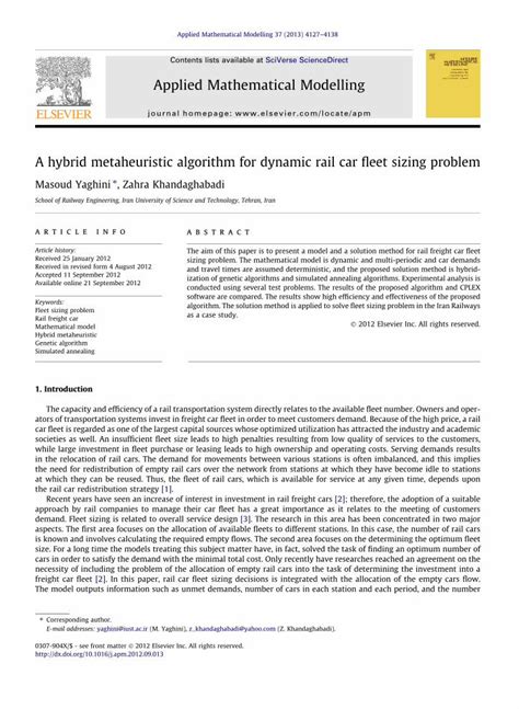 pdf a hybrid metaheuristic algorithm for dynamic rail car fleet