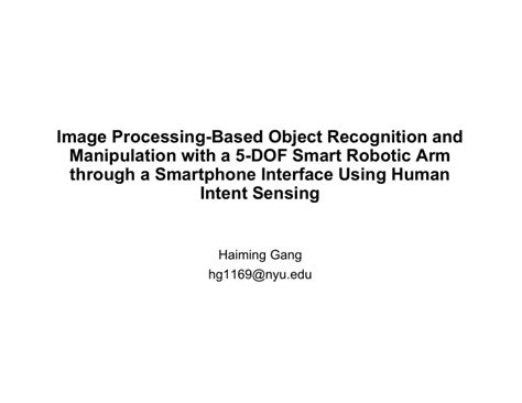 Ppt Image Processing Based Object Recognition And Manipulation With