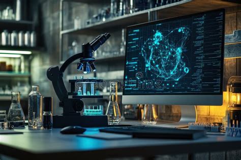 Advanced Scientific Research In A Laboratory With Modern Equipment And Digital Displays Stock