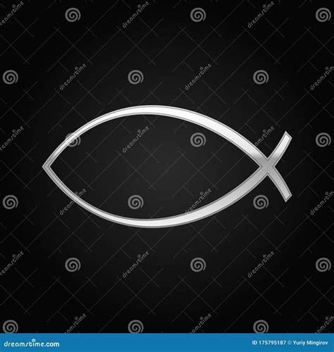 Icono Del Pez Cristiano Plateado Sobre Fondo Negro Ilustración del