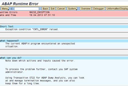 Exception Condition CNTL ERROR Raised SAP Community
