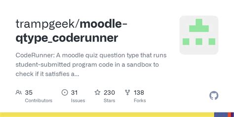 Github Trampgeekmoodle Qtypecoderunner Coderunner A Moodle Quiz Question Type That Runs