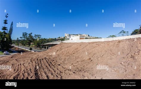 Construction Industrial Earthworks Landscaping On Highway Bridge Ramp