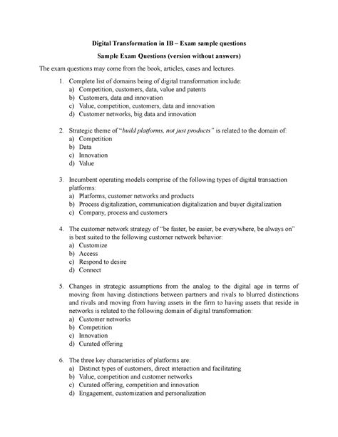 Digital Transformation In Ib Sample Questions Digital Transformation
