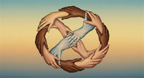Eight Hands Of Different Skin Tones Interlock To Form A Circular Shape